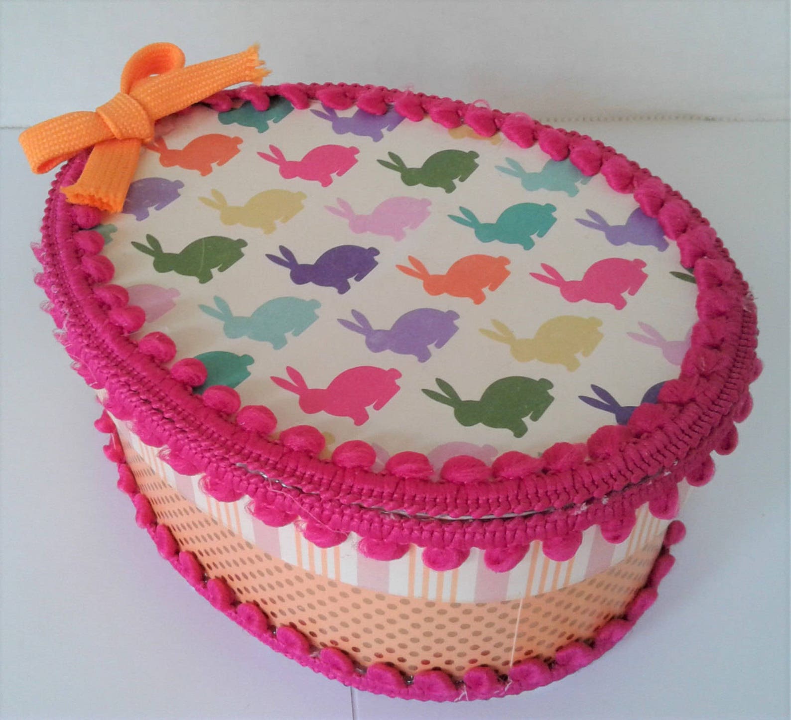 Paper Mache Whimsical Easter Egg Box With 3 Bottle Cap Magnets Bunny ...