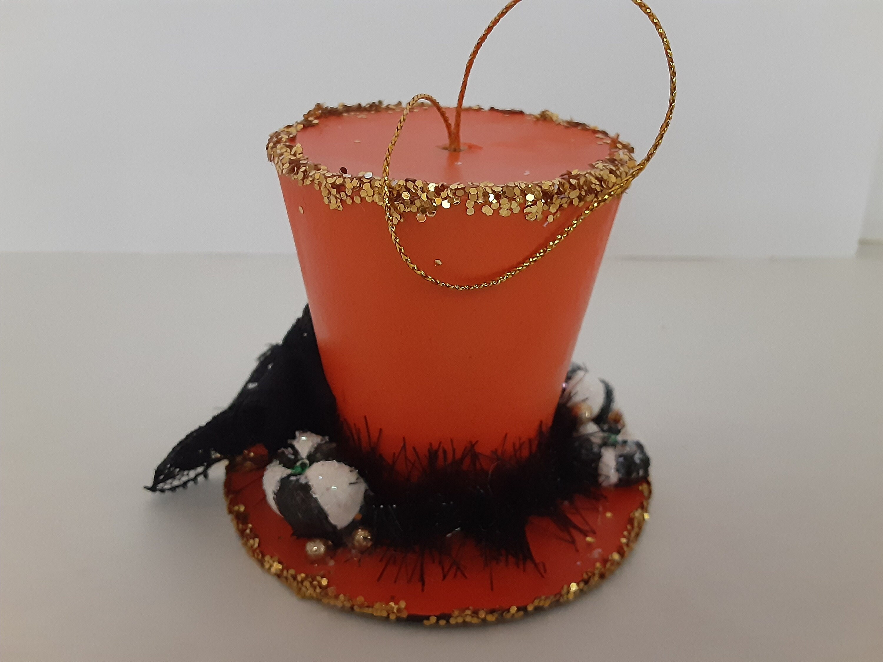 Halloween Orange Paper Mache Top Hat Ornament With Black and - Etsy