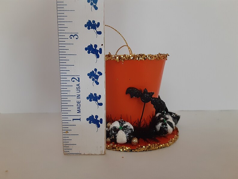 Halloween Orange Paper Mache Top Hat Ornament With Black and - Etsy