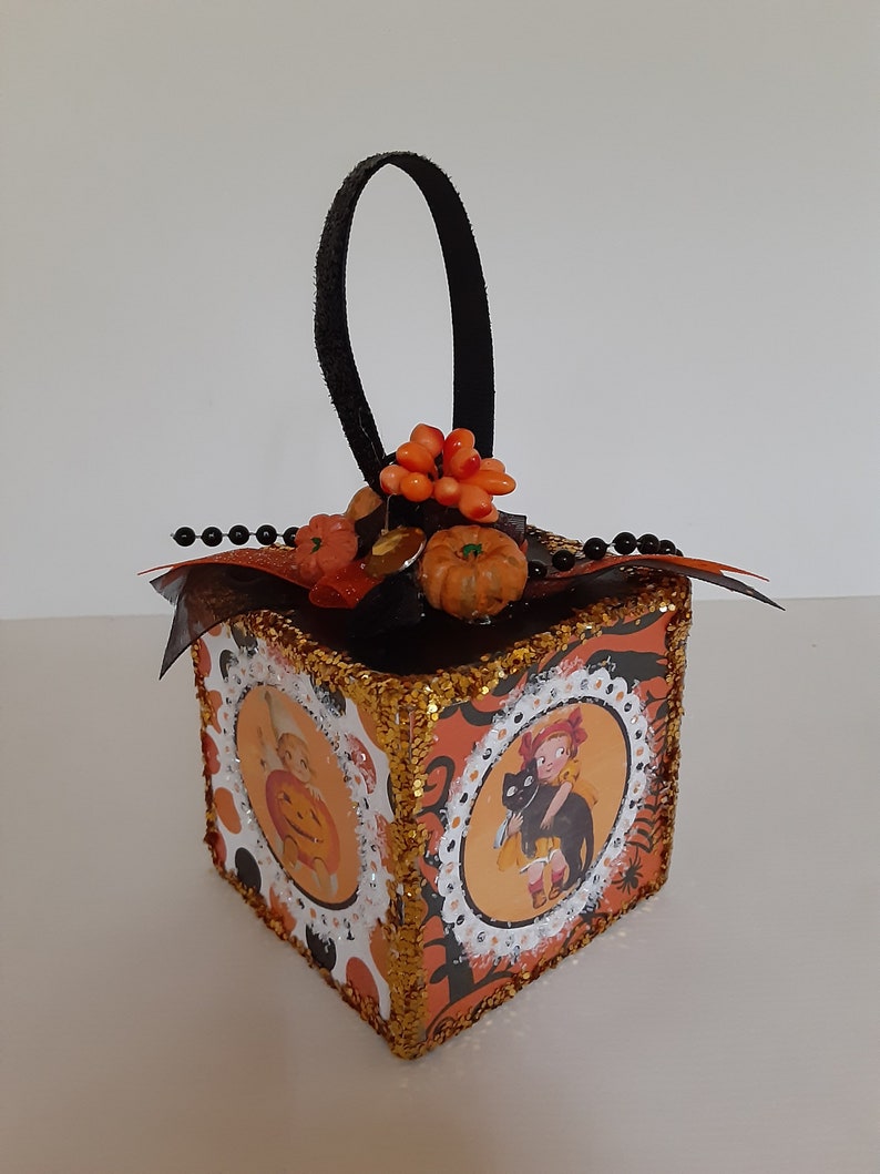 Halloween Paper Mache Block Ornament With Vintage Images and - Etsy