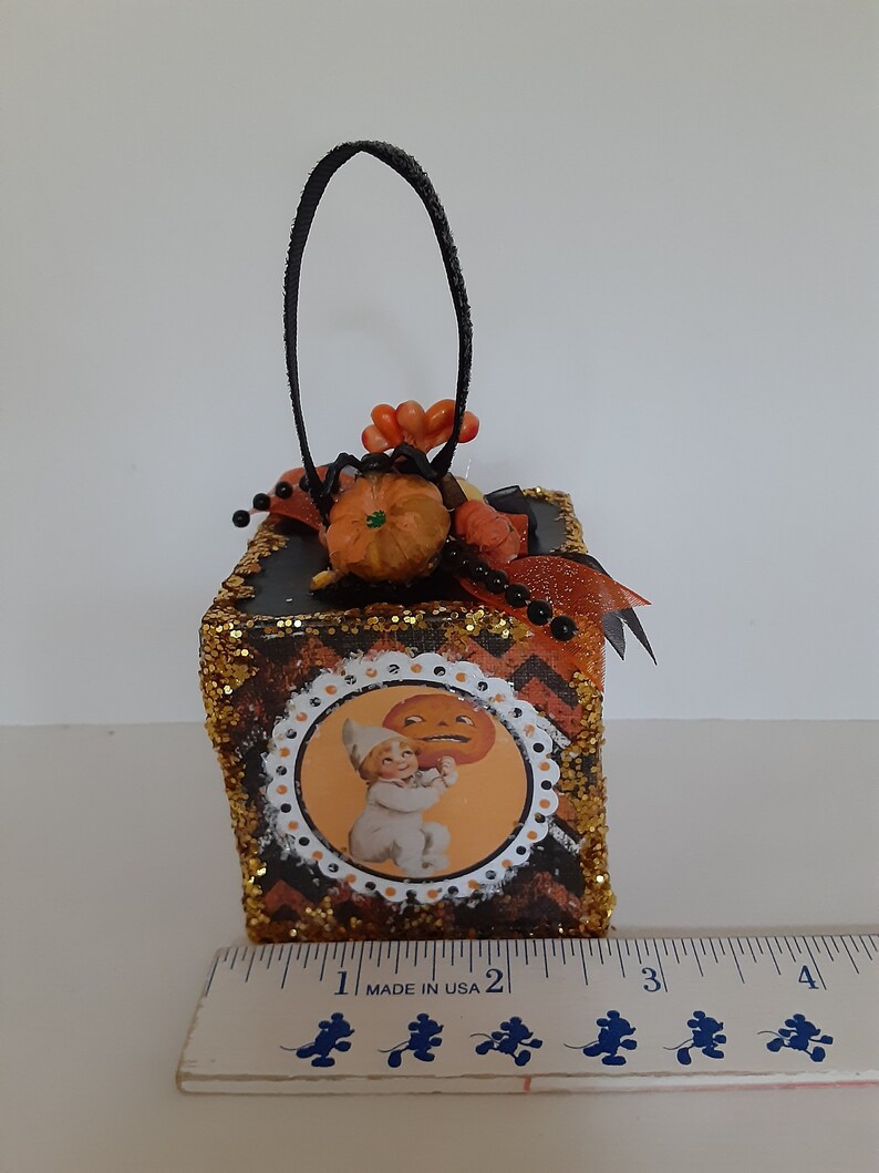 Halloween Paper Mache Block Ornament With Vintage Images and - Etsy