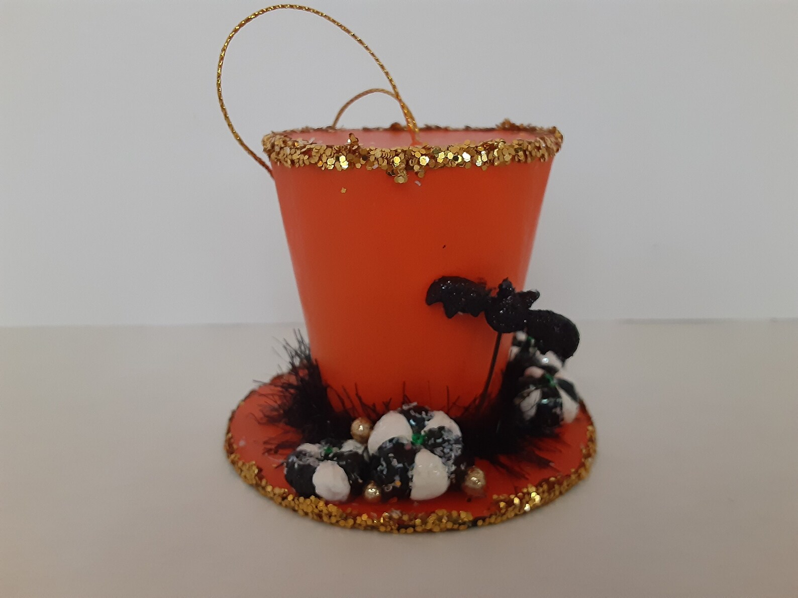 Halloween Orange Paper Mache Top Hat Ornament With Black and - Etsy