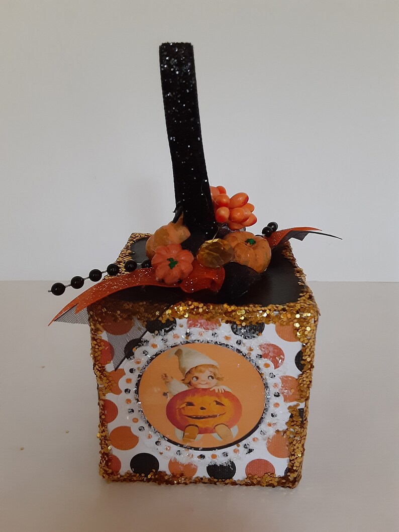 Halloween Paper Mache Block Ornament With Vintage Images and - Etsy