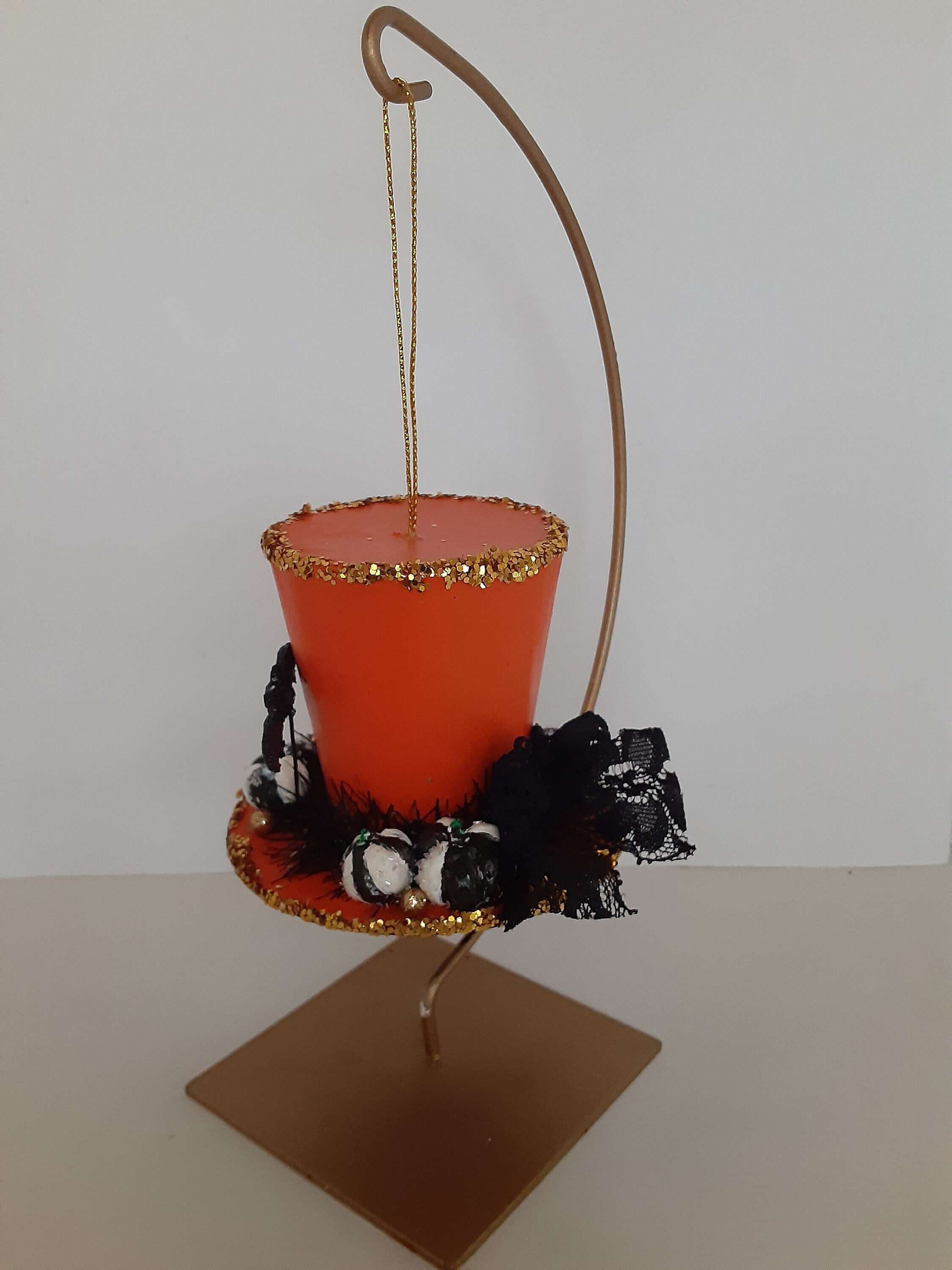 Halloween Orange Paper Mache Top Hat Ornament With Black and - Etsy