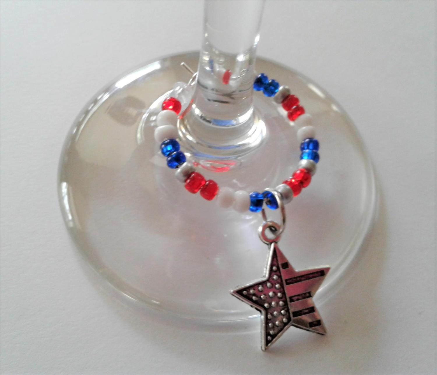 Patriotic Wine Glass Rings set of 4 Red White Blue & - Etsy