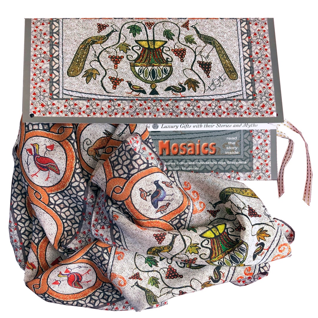 Long 100 % Silk Scarf Butrint Mosaics, Early Christian Art, Antique ...