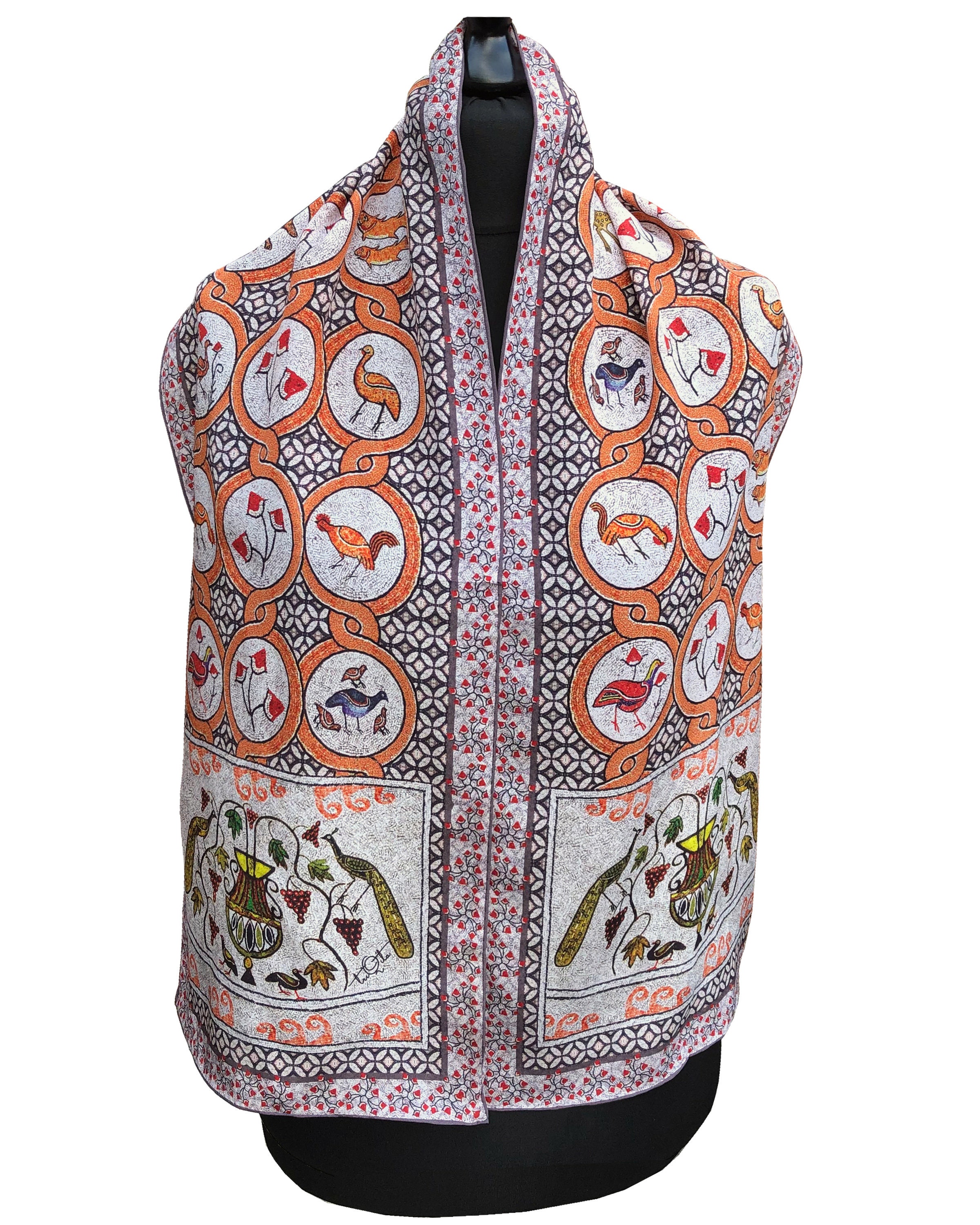 Long 100 % Silk Scarf Butrint Mosaics, Early Christian Art, Antique ...