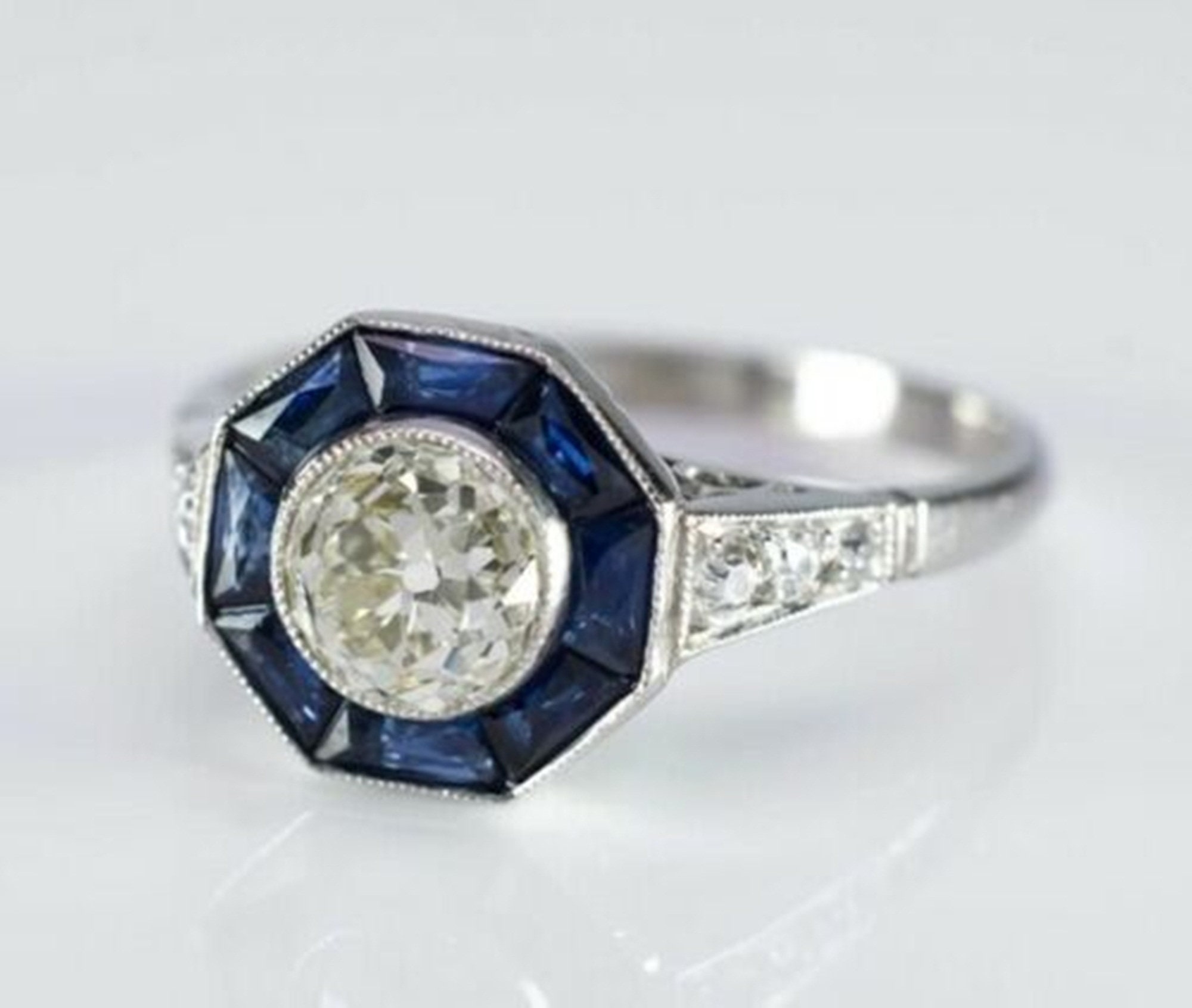 Octagon Shape Old European Cut Diamond Ring/ Art Deco Ring/ | Etsy