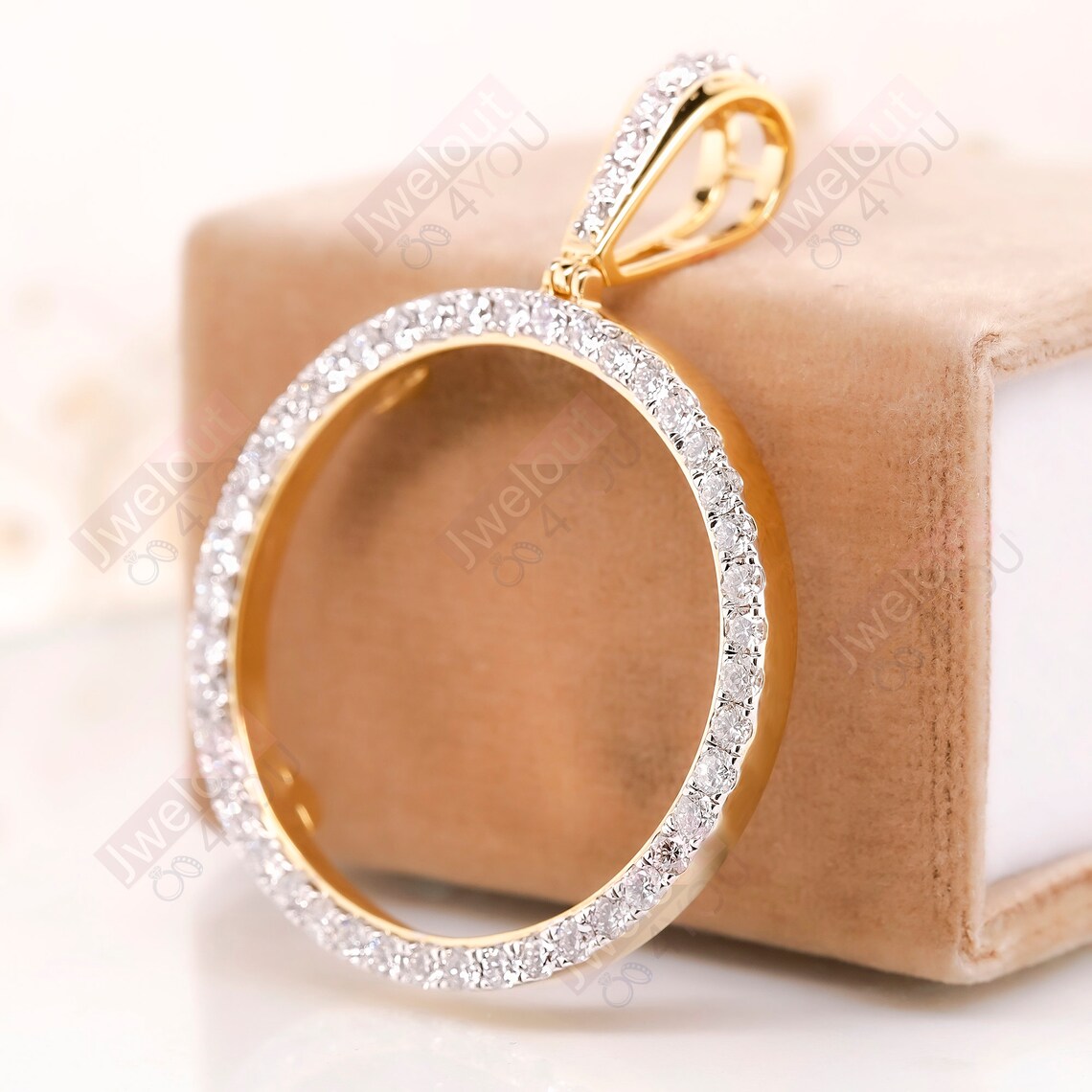 Unique Gold Coin Frame Pendant Solid Gold Bezel Set | Etsy