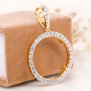 Round Cut Moissanite Diamond Gold Coin Frame Pendant, Men or Woman's ...