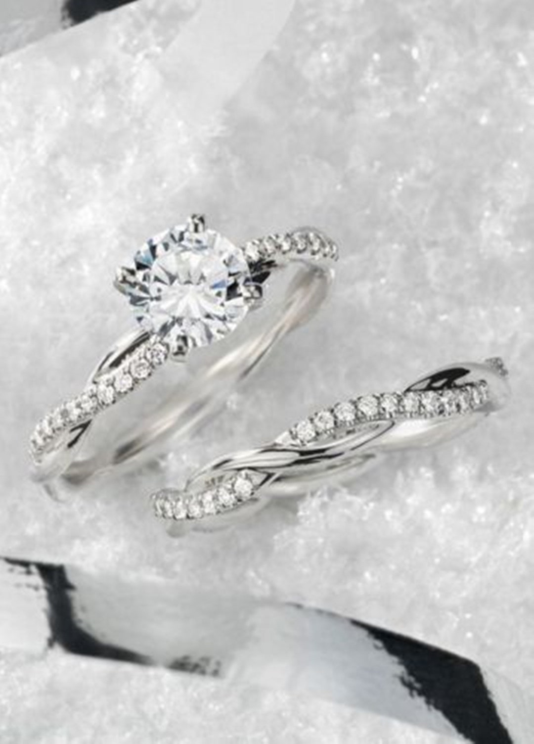 Stackable Twisted Ring Set, Round Moissanite Diamond Ring Set, 2 Piece ...