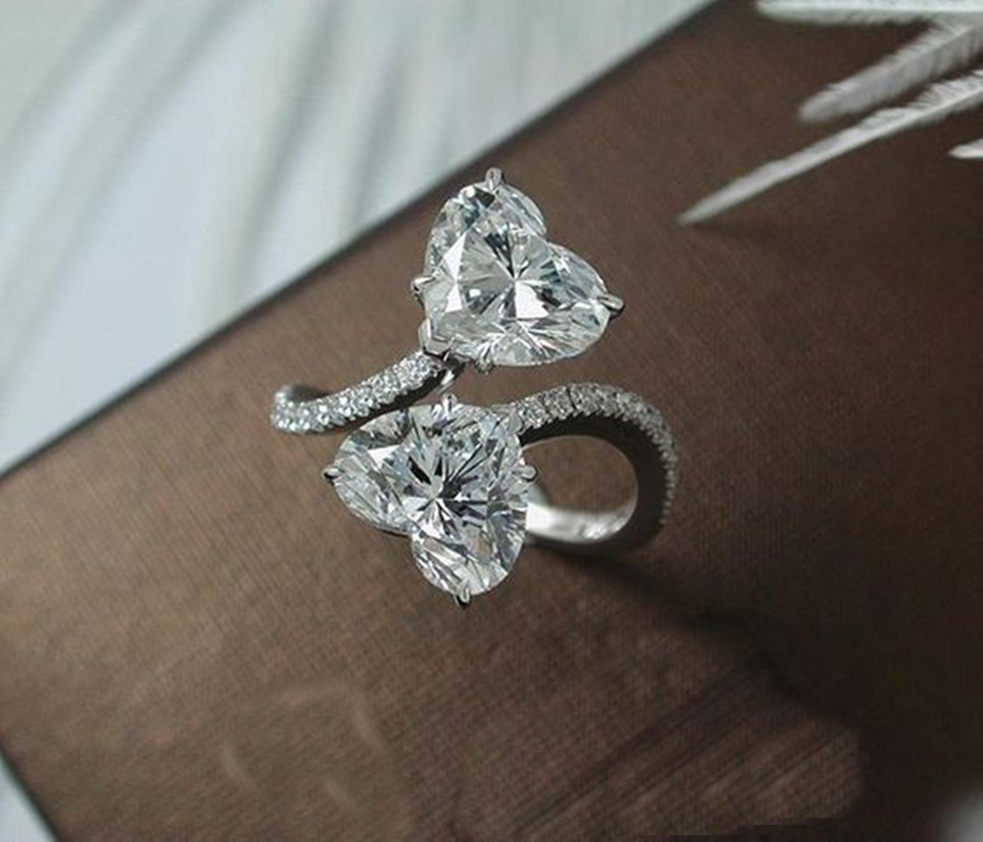Open Gap Ring, Toi Et Moi Engagement Ring, Heart Moissanite Diamond ...