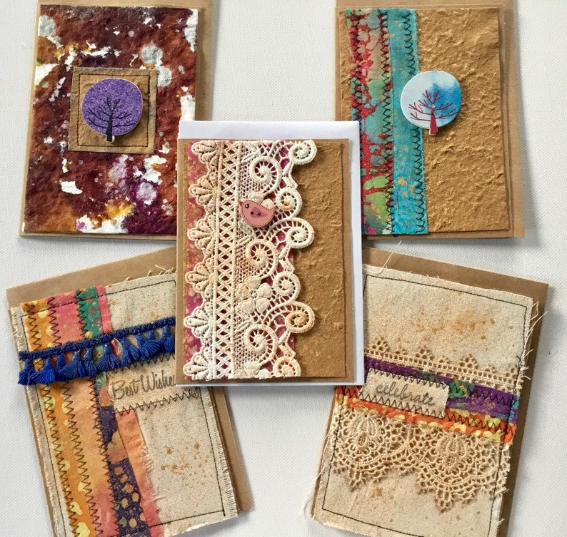 Handmade Cards Media Mix - Recycled Paper, Tie Dye, Paint, Fabric, Lace ...