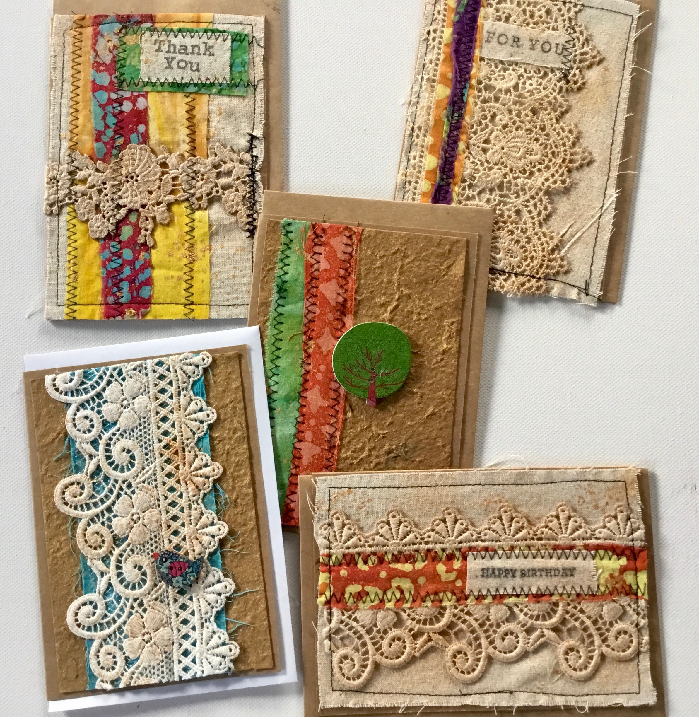 Handmade Cards Media Mix - Recycled Paper, Tie Dye, Paint, Fabric, Lace ...