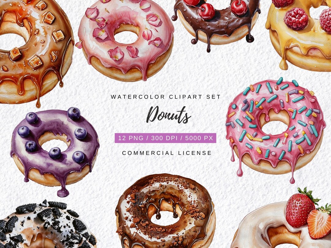12 Watercolor Donut PNG Clipart | High-quality Transparent Donut ...