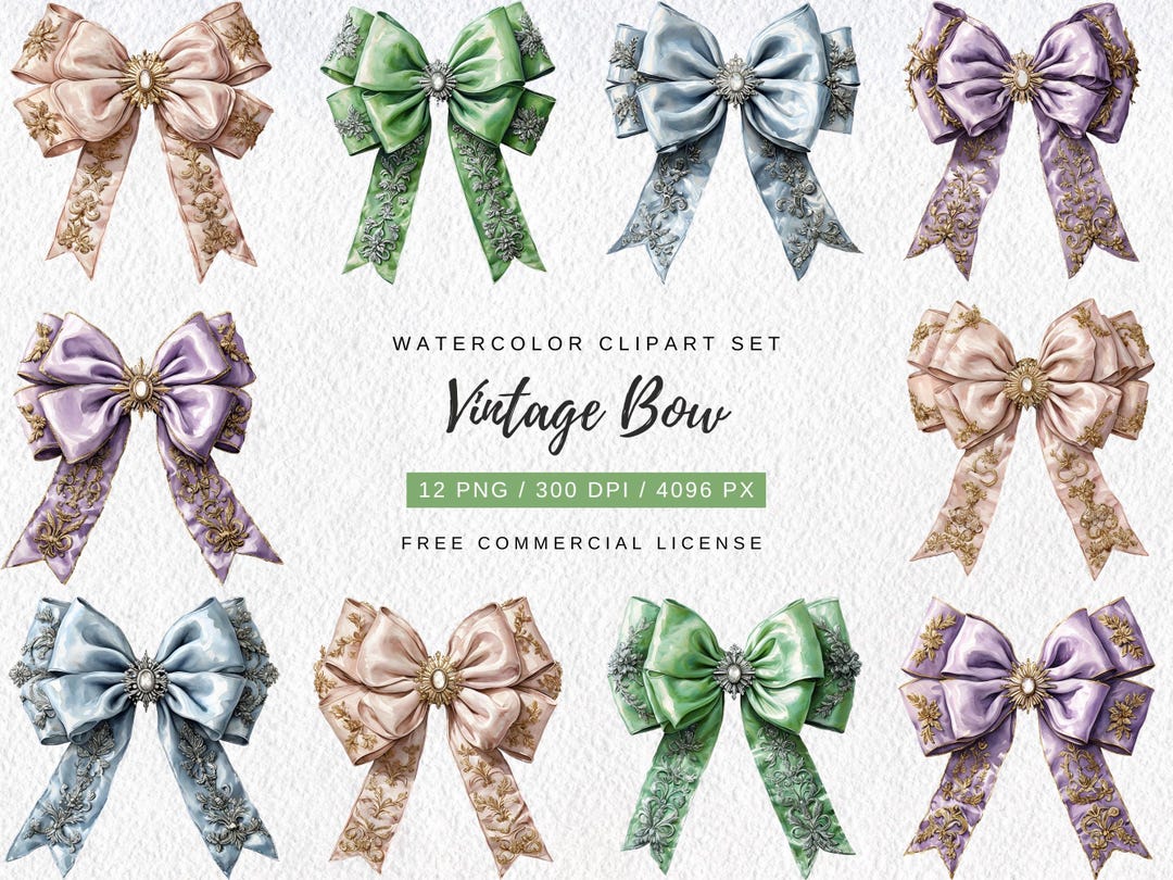 12 Watercolor Vintage Bow Clipart Set | PNG Digital Download ...