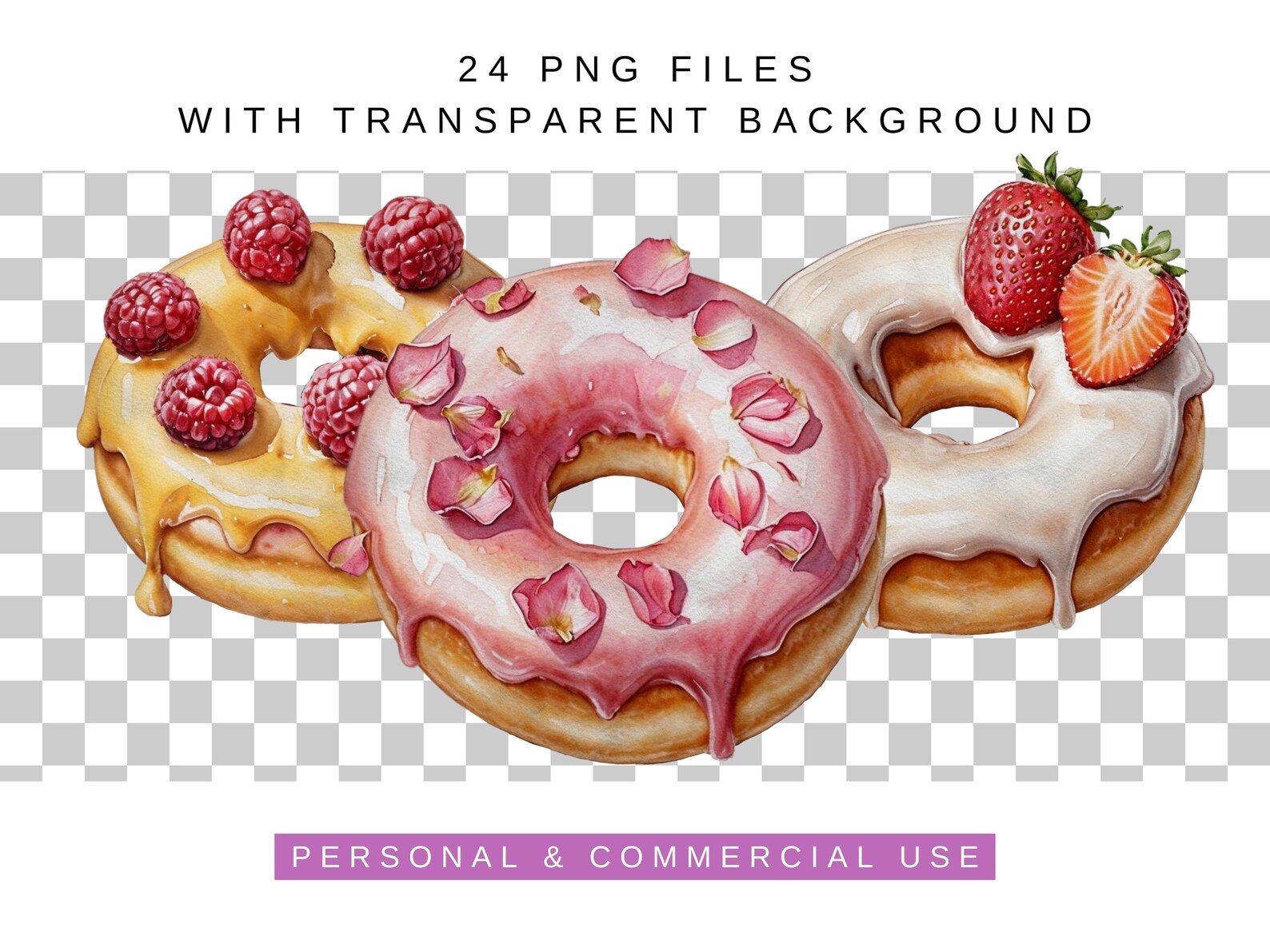 12 Watercolor Donut PNG Clipart | High-quality Transparent Donut ...