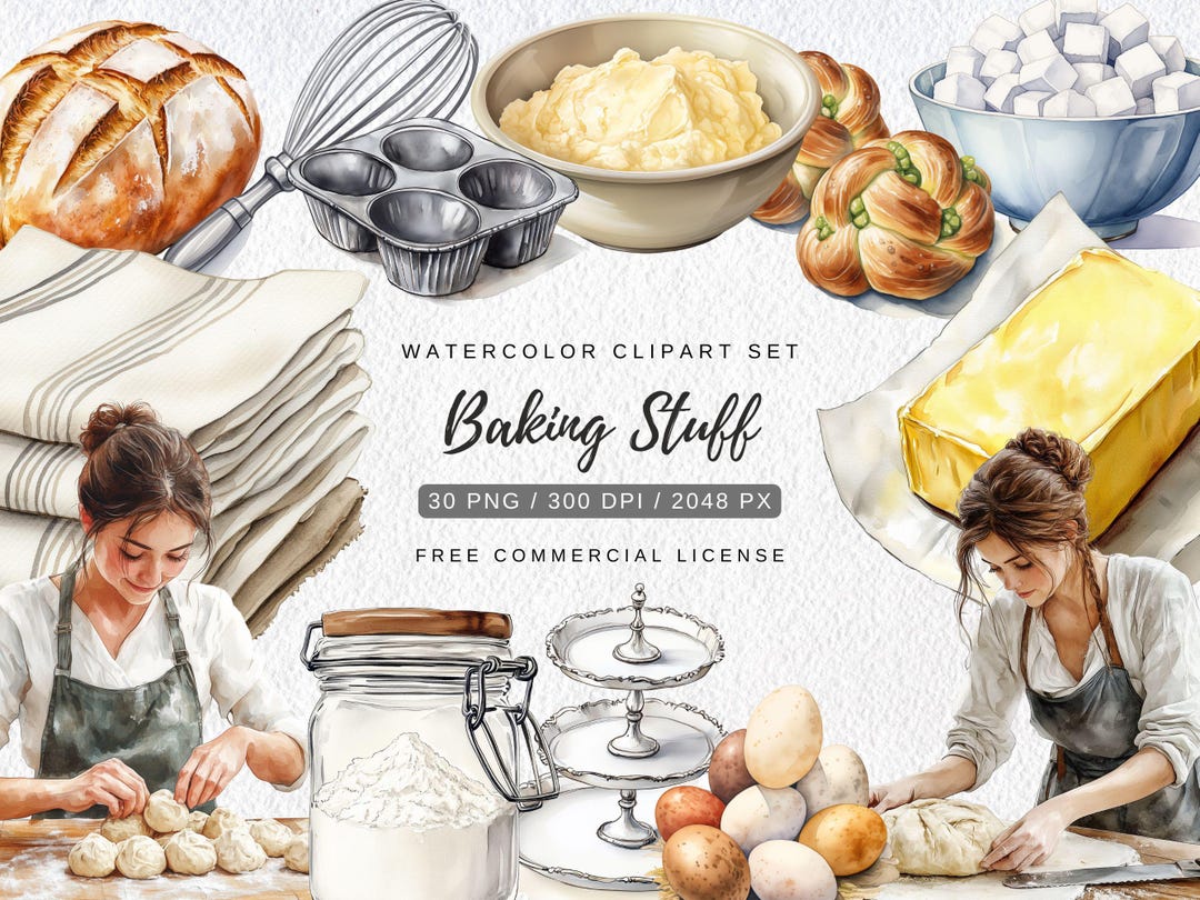 Watercolor Baking Clipart Set: 30 Transparent Food Illustrations ...