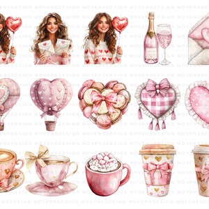 50 Watercolor Pink Valentine Clipart Design Cozy Vibes, Heart, Lovely ...