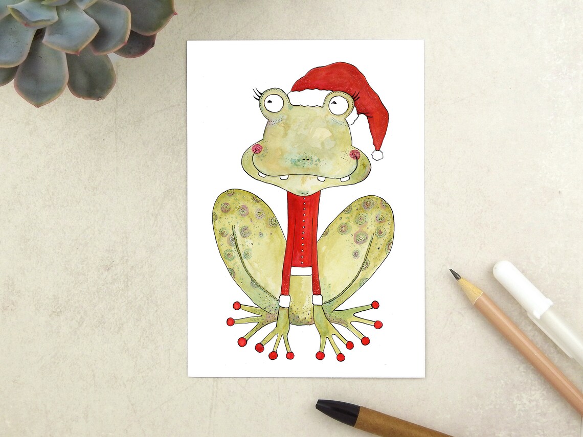 Under Mistletoad Postcard Funny Frog Winter or Christmas - Etsy