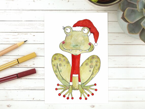 Under Mistletoad Postcard Funny Frog Winter or Christmas | Etsy