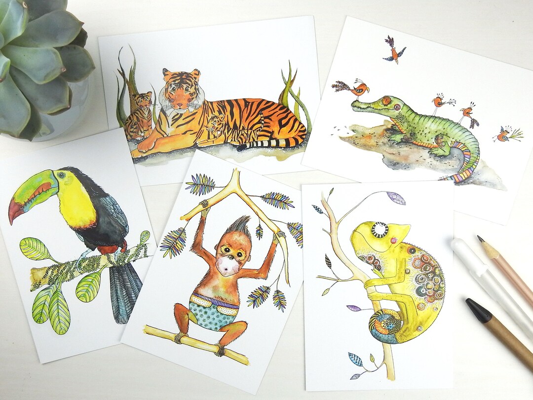 Set of 5 Jungle Animals Postcards Tiger Crocodile Toucan - Etsy