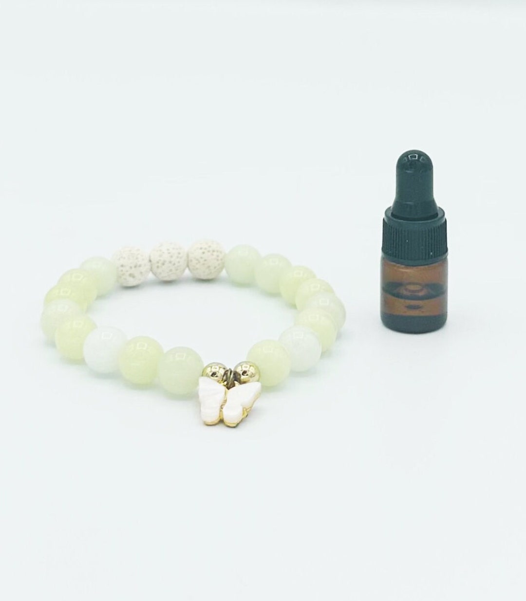 Aromatherapy Bracelet With Butterfly Charm / Beaded Bracelet/ Crystal ...