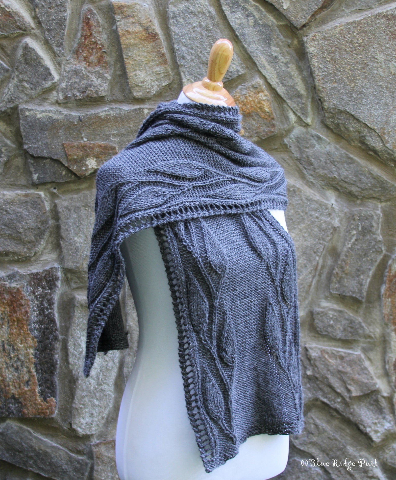 Trellis Scarf, Double Leaf Lace Scarf, Charcoal Grey, Hand Knitted ...