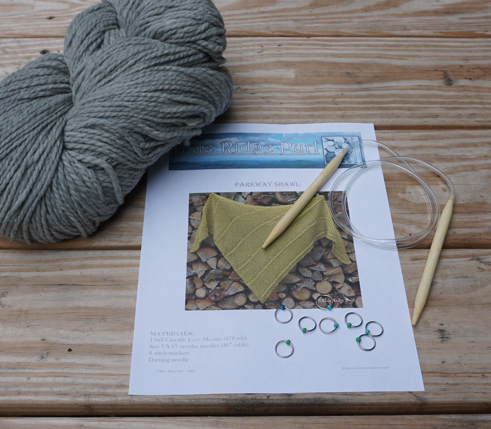 Merino Wool Shawl, Knitting Kit, Pattern, Yarn, Needles, Stitch Markers ...
