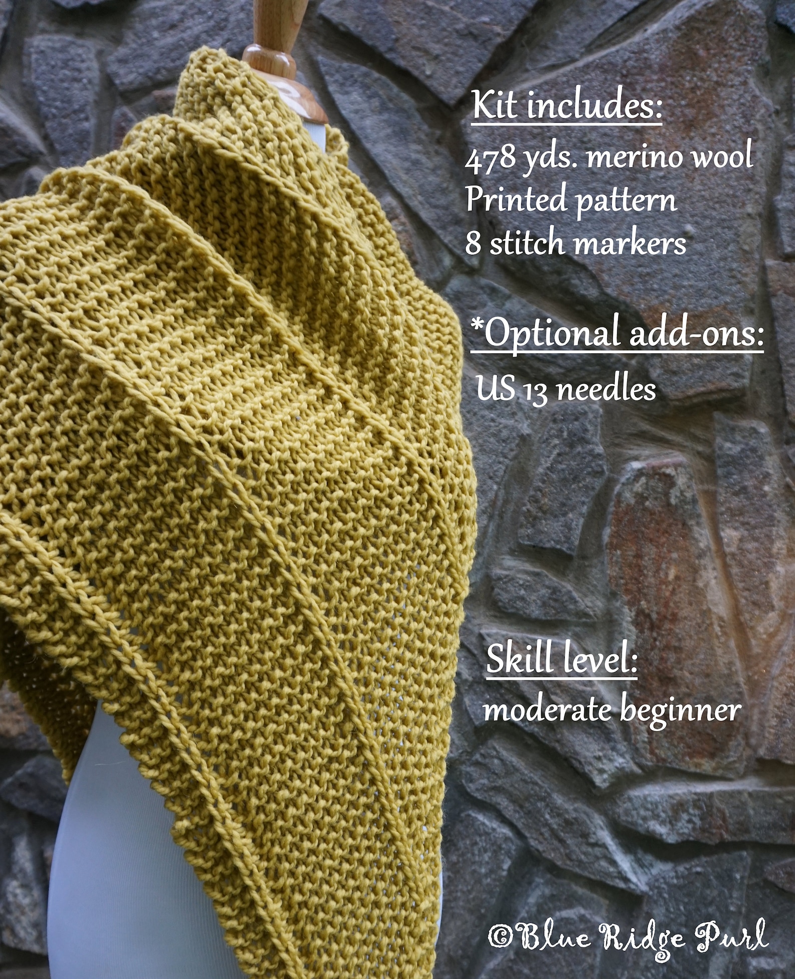 Merino Wool Shawl, Knitting Kit, Pattern, Yarn, Needles, Stitch Markers ...