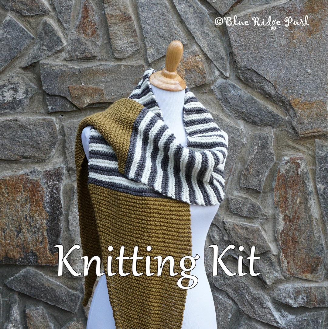 Stiped Scarf Knit Kit, Knitting Pattern, Extra Long Scarf, Knitting ...
