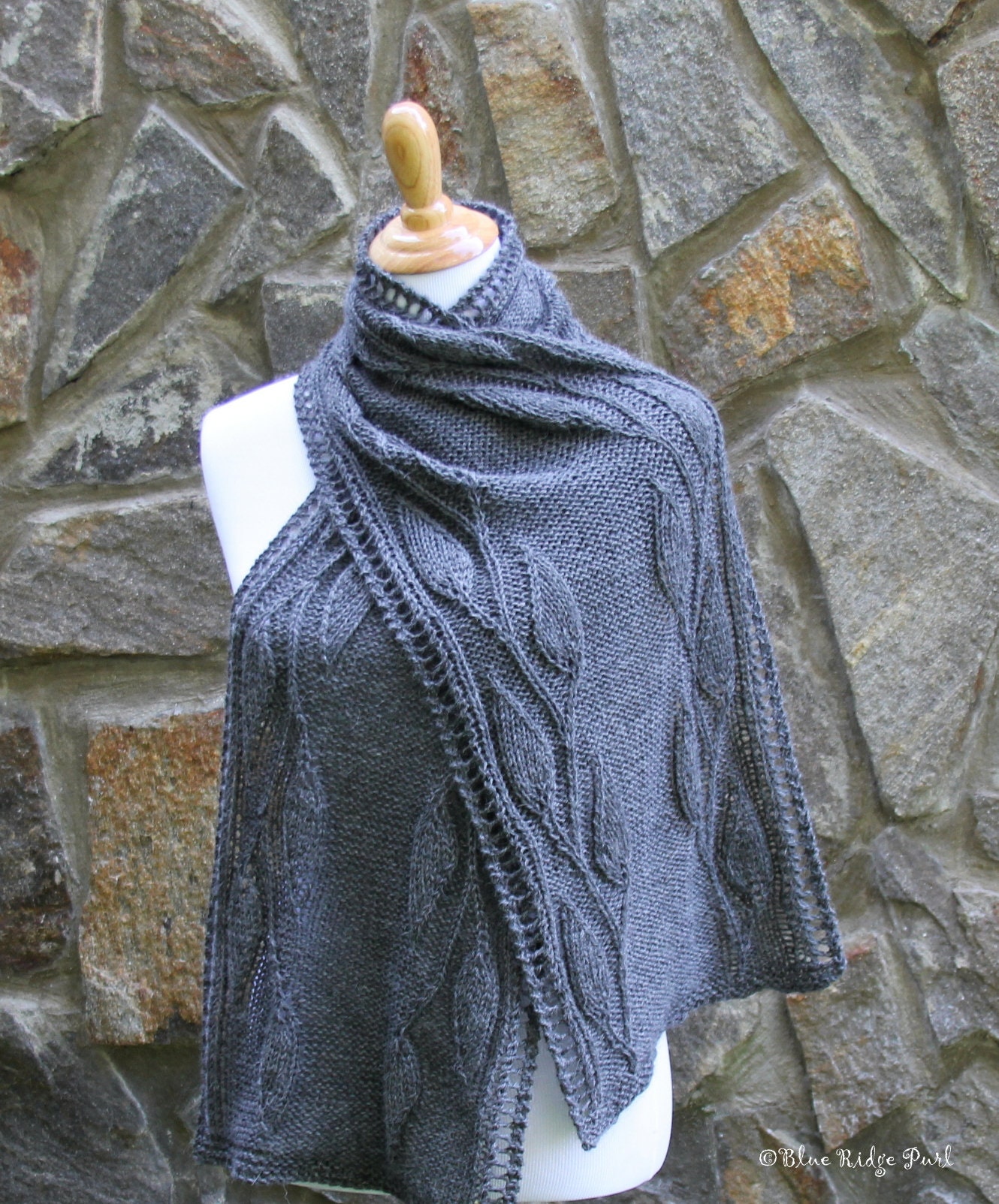Trellis Scarf, Double Leaf Lace Scarf, Charcoal Grey, Hand Knitted ...