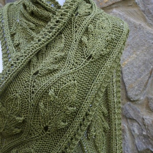 Green Hand Knitted Scarf, Autumn Leaves Scarf, 100% Wool - Etsy