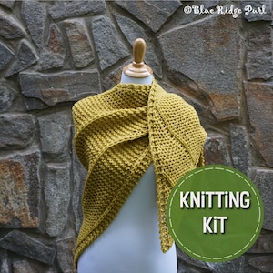 Merino Wool Shawl, Knitting Kit, Pattern, Yarn, Needles, Stitch Markers ...