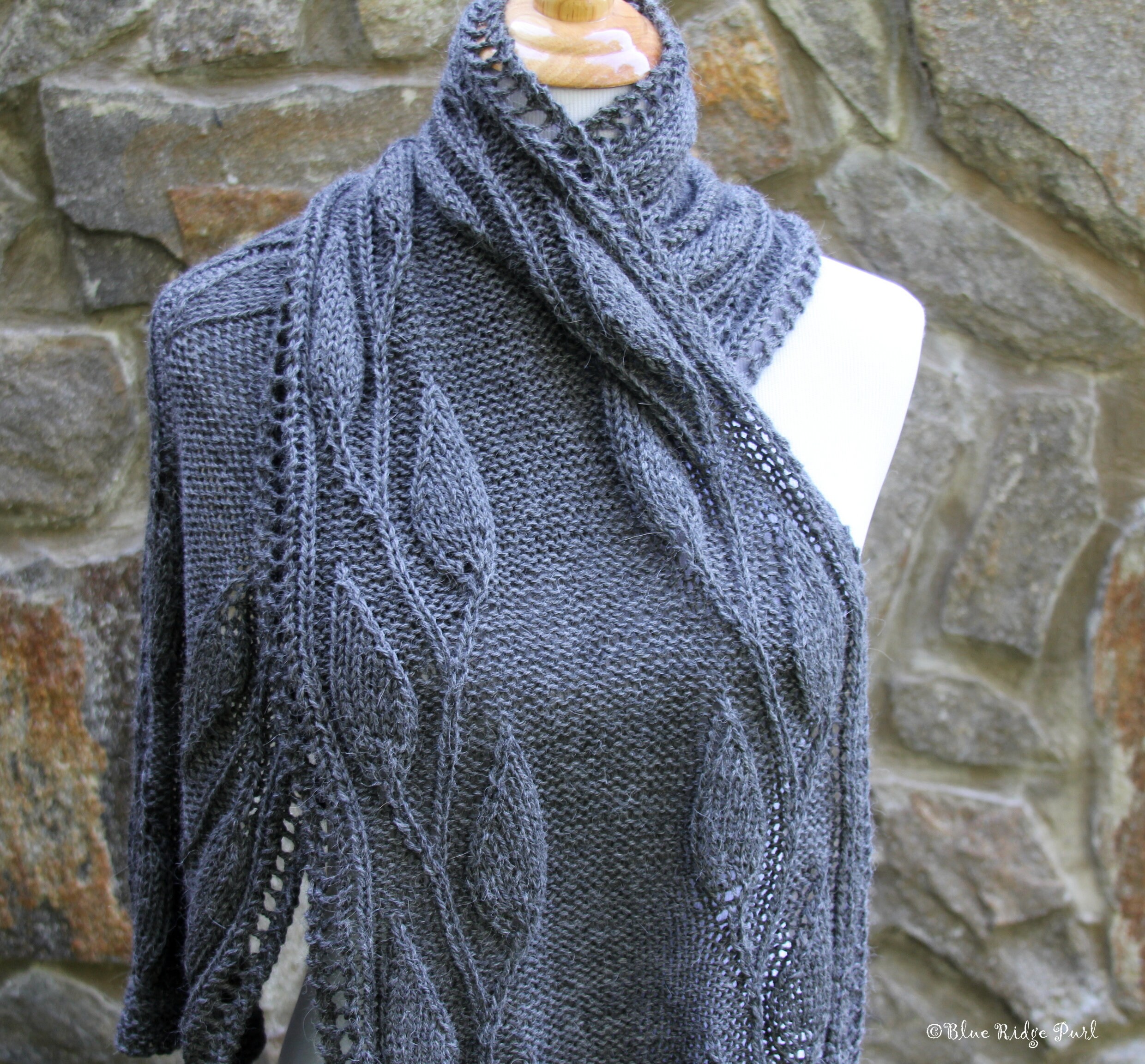 Trellis Scarf, Double Leaf Lace Scarf, Charcoal Grey, Hand Knitted ...