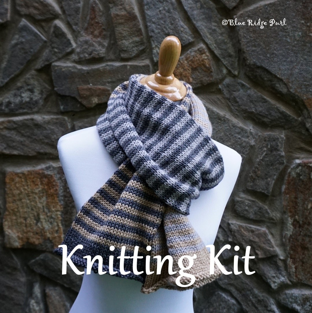 Striped Scarf Knitting Kit / DIY Scarf Kit / Printed Pattern / Yarn ...