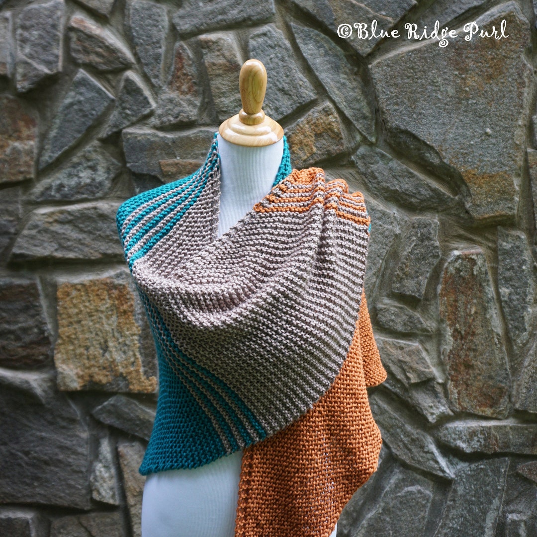 Hand Knit Wrap, Triangle Knitted Shawl, Color Block Shawl, Merino Wool ...