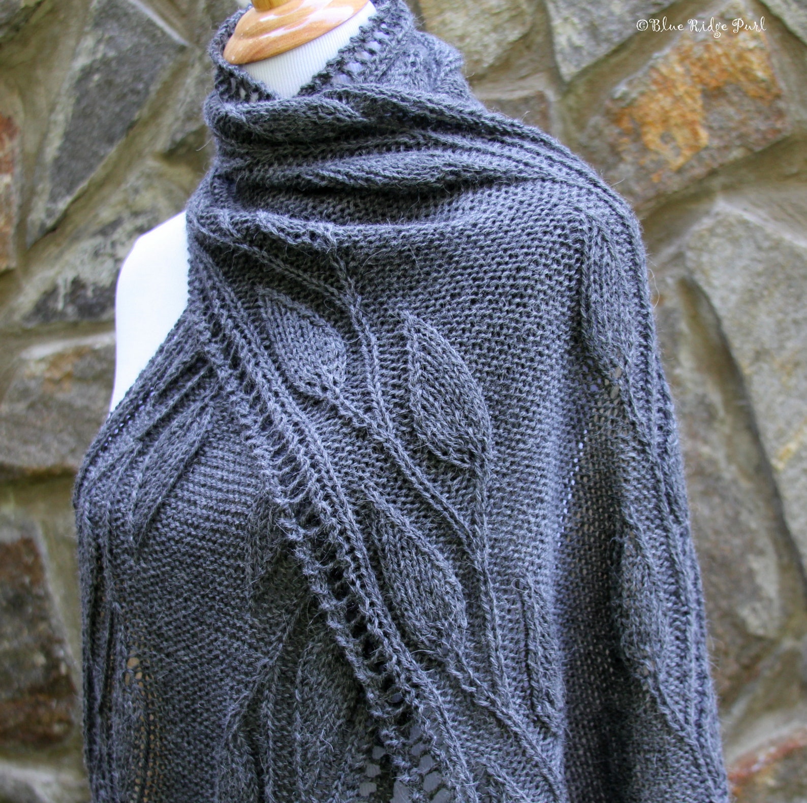 Trellis Scarf, Double Leaf Lace Scarf, Charcoal Grey, Hand Knitted ...