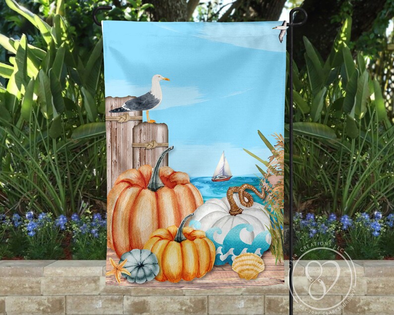 Beach Fall Garden Flag Autumn Welcome Garden Flags Family | Etsy