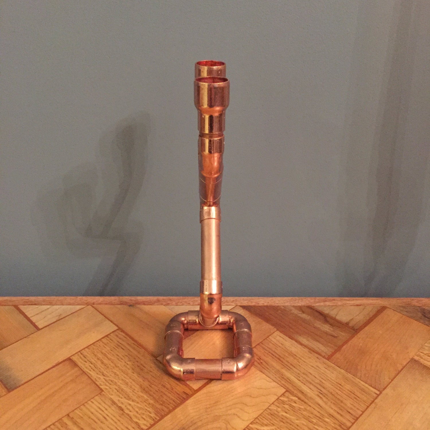 Copper pipe candelabra / candlestick holder with 2 arms | Etsy