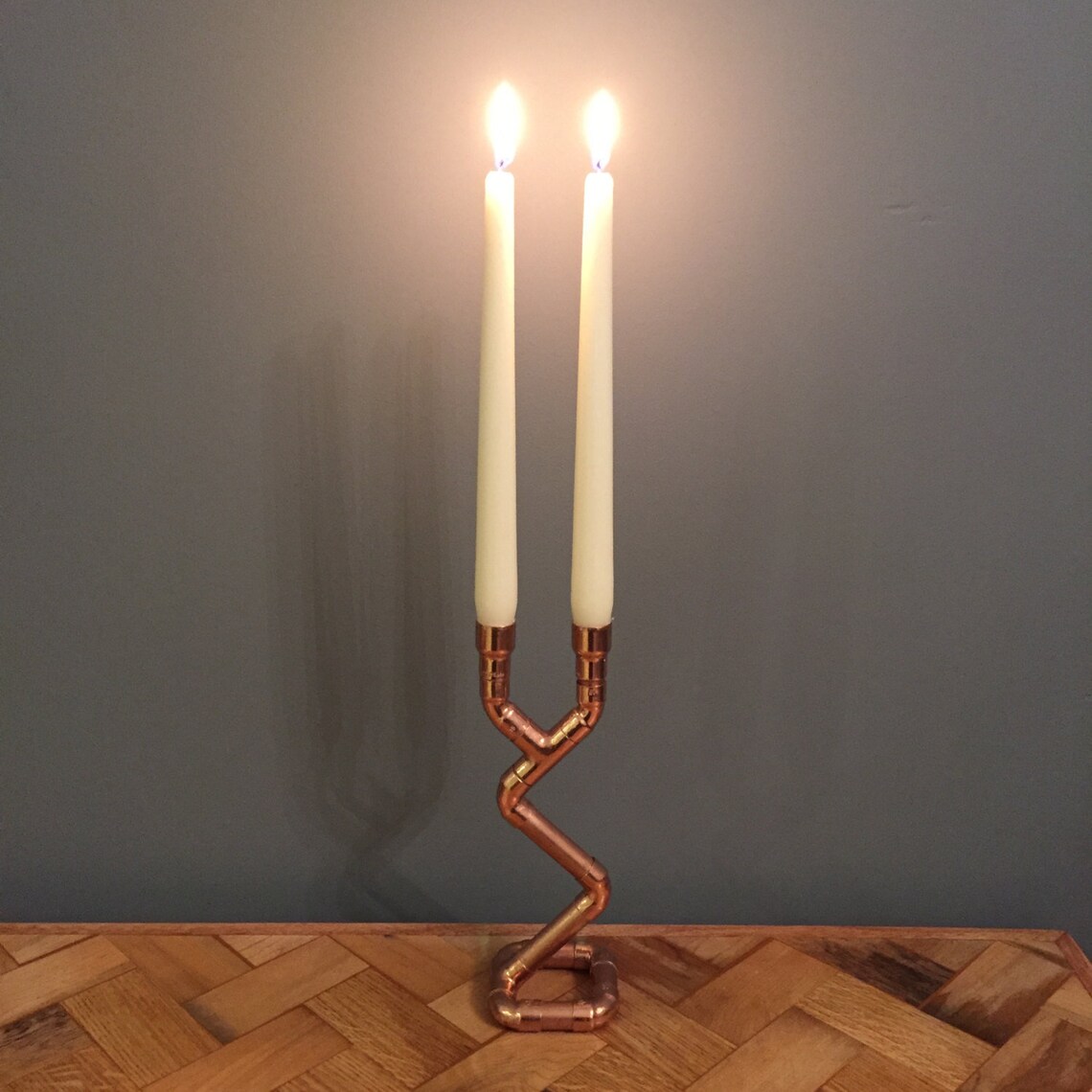 Copper pipe candelabra / candlestick holder with 2 arms | Etsy