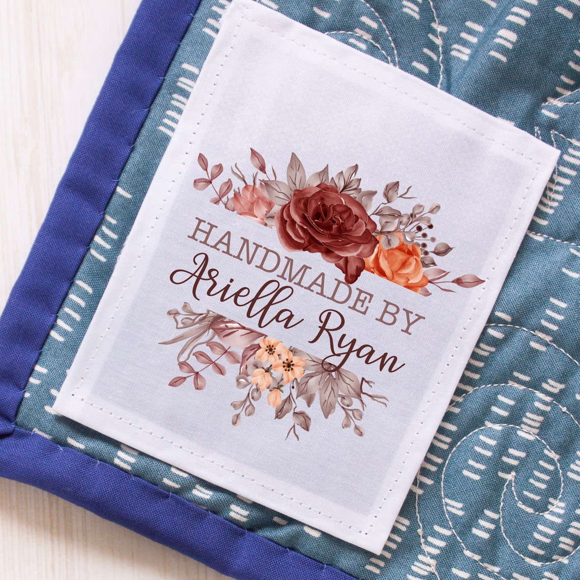 Personalized Floral Quilt Labels Set of 6, Custom Quilt Tags With Name ...