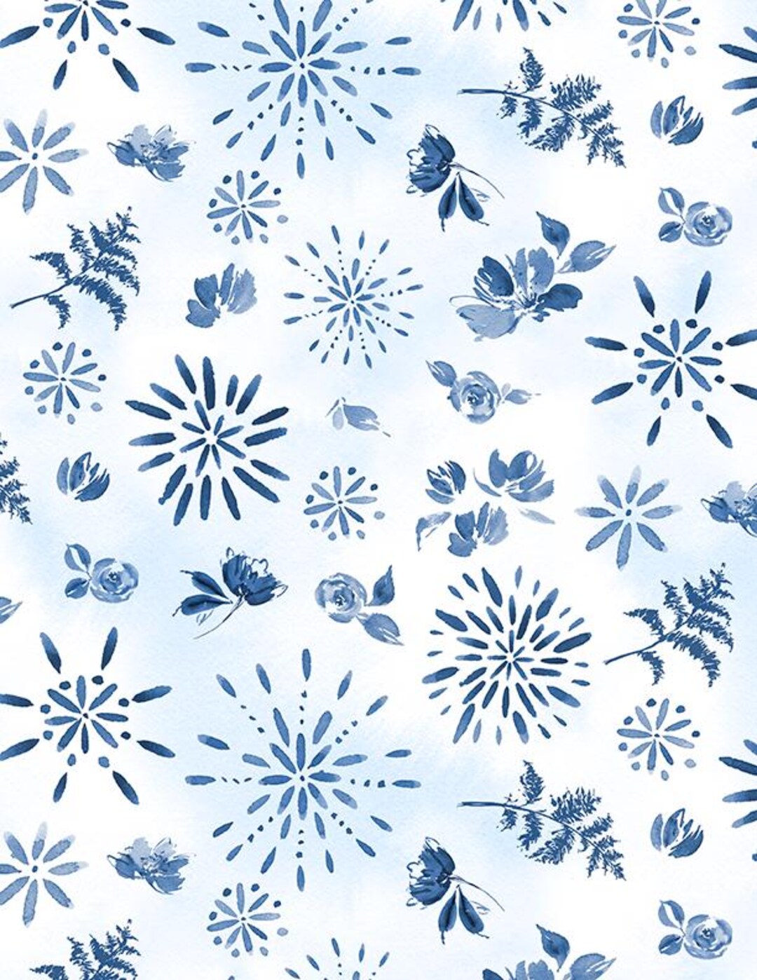 Dreaming in Blue Quilt Fabric. Large All Over White by Deane Beesley ...