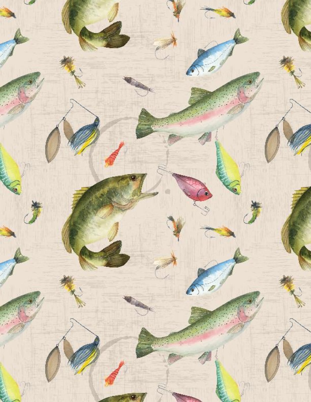 Gone Fishing Quilt Fabric Fish & Lure Toss Cream 3061 21763 175 by ...