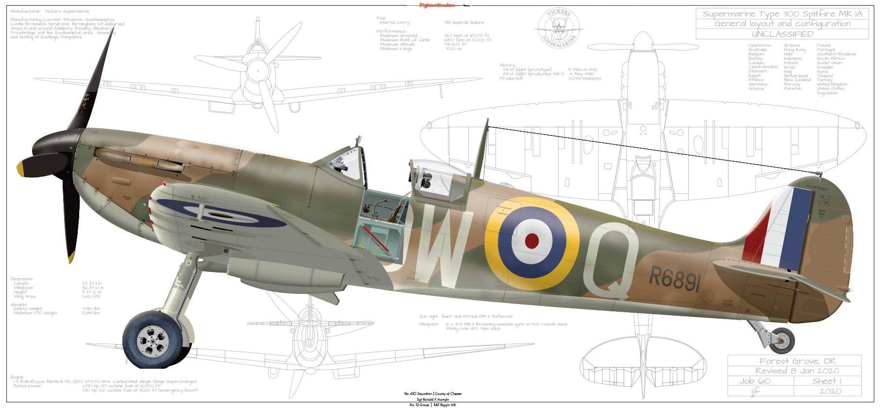 Spitfire Mk IA No. 610 Squadron RAF Biggin Hill Fine Art Profile Prints ...