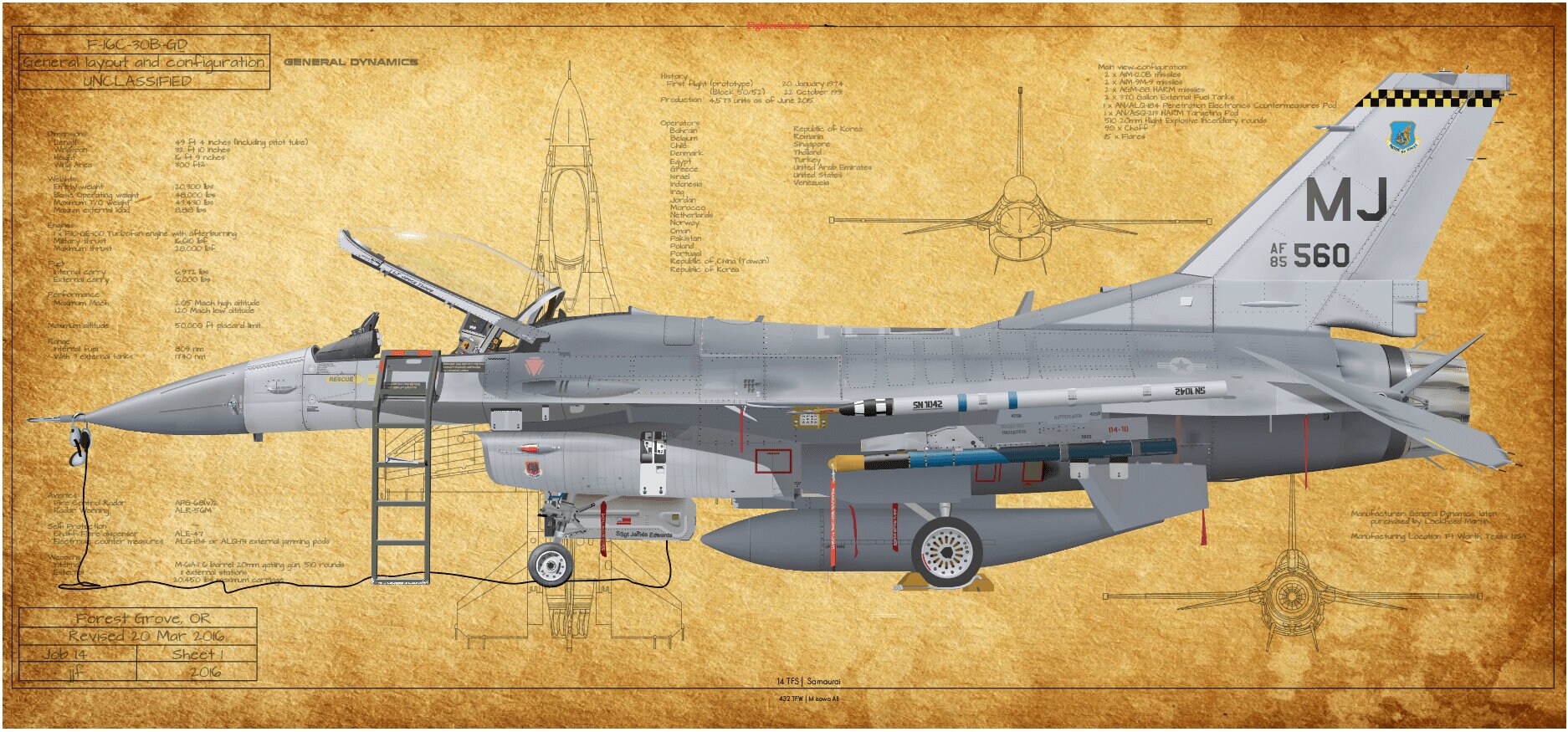 F-16C-30B-GD Fighting Falcon 14 Tactical Fighter Squadron "samurai" 432 ...