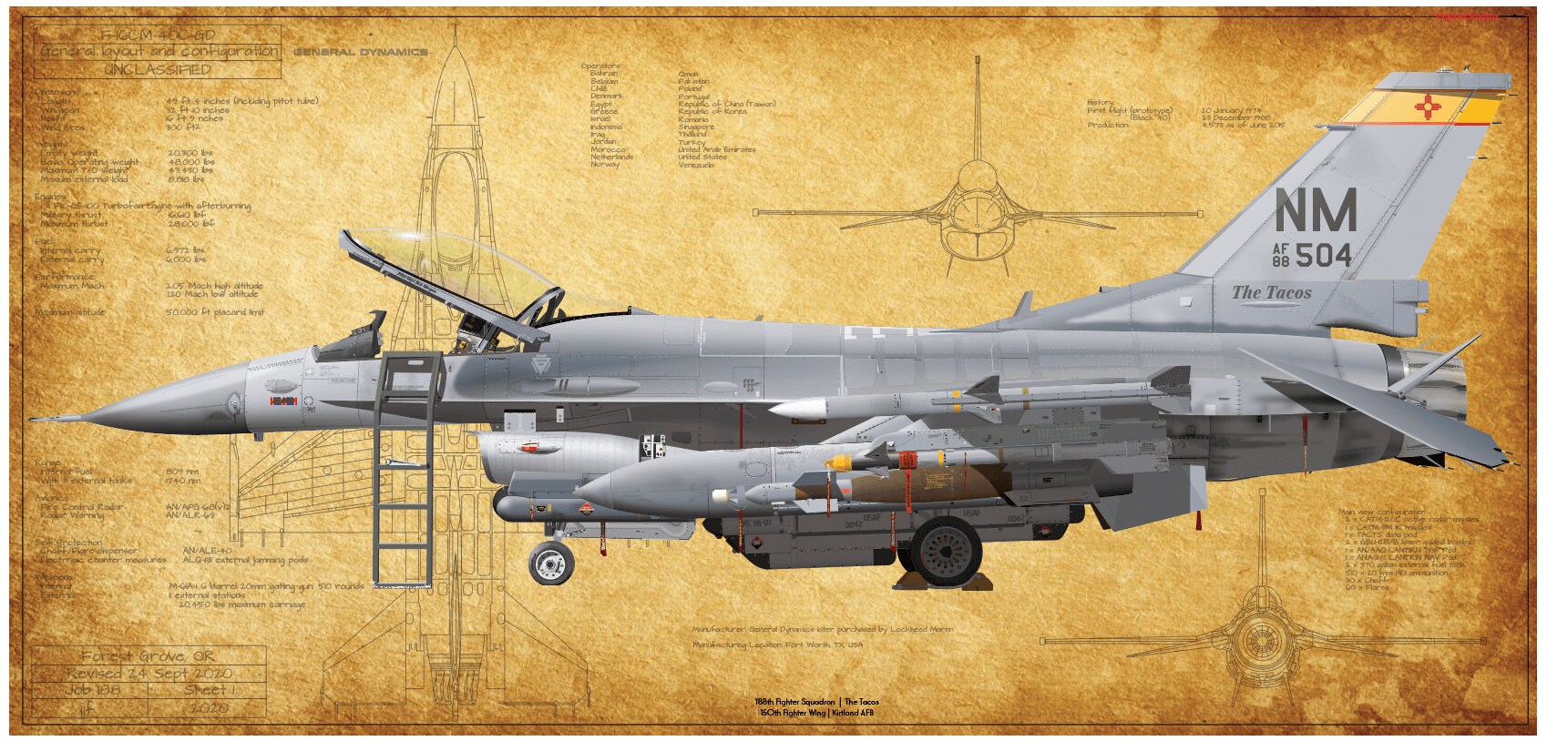 F-16CM-40-GD Fighting Falcon 188th Fighter Squadron "the Tacos" 150th ...