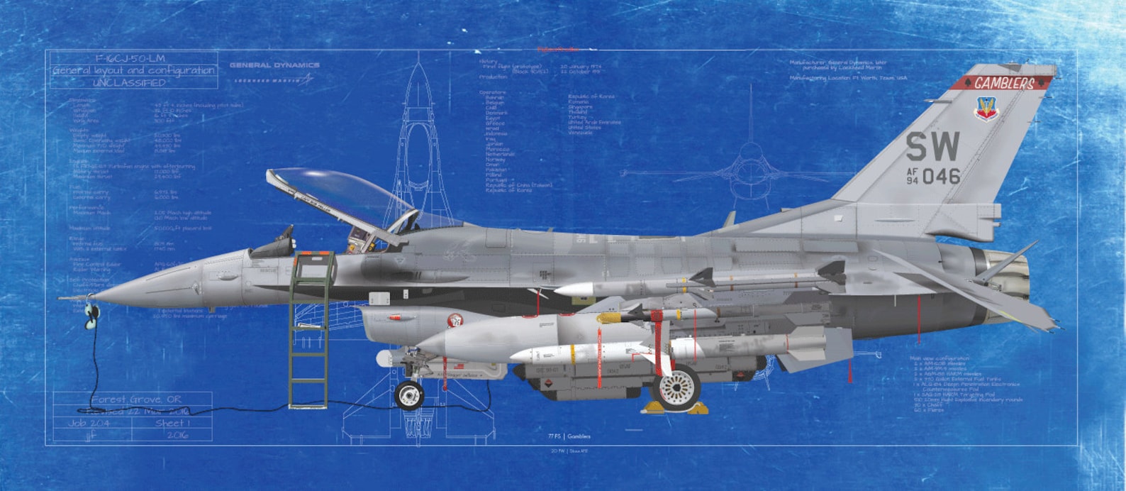 F-16CJ-50-GD Fighting Falcon 77 Fighter Squadron "gamblers" Shaw AFB - Etsy