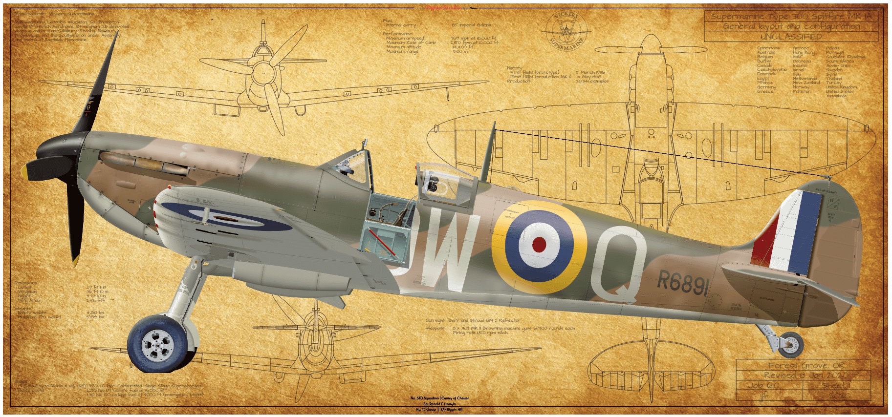 Spitfire Mk IA No. 610 Squadron RAF Biggin Hill Fine Art Profile Prints ...