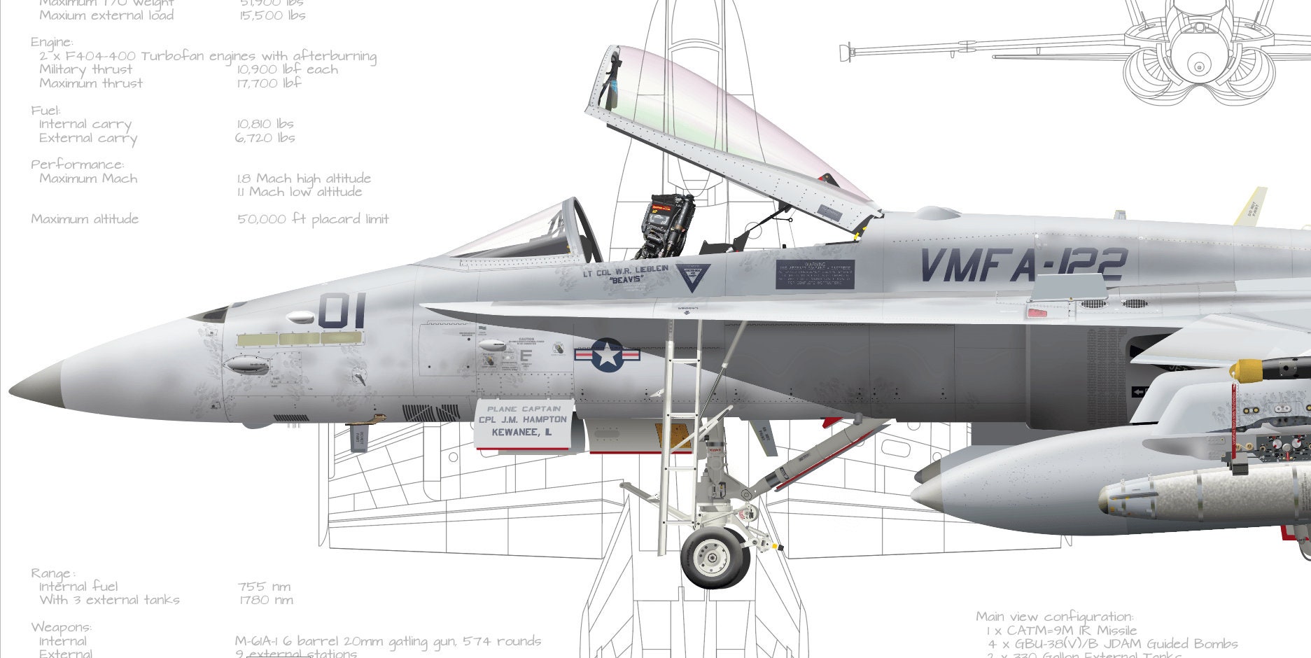 F/A-18C-34-MC Hornet Marine Strike Fighter Squadron 122 "crusaders" MAG ...